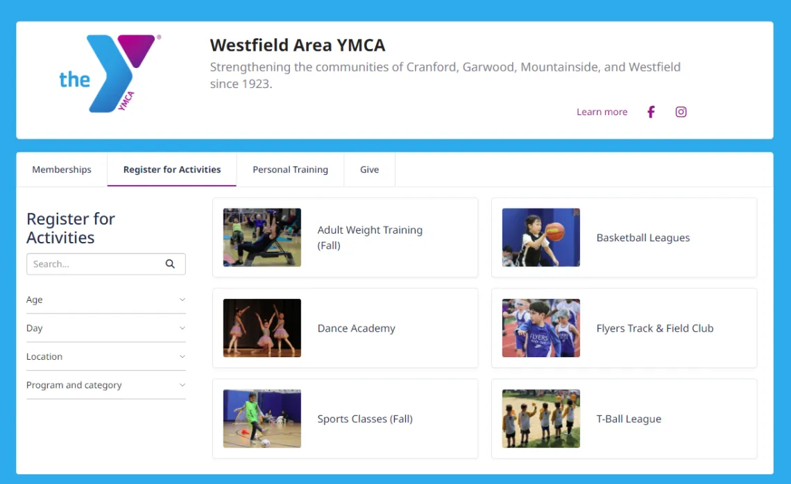 Amilia SmartRec | Westfield Area YMCA